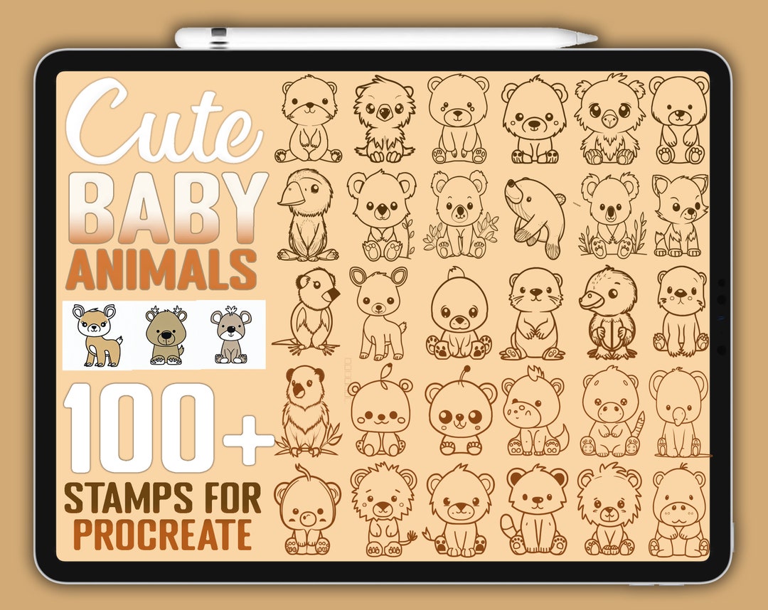 100+ Procreate Cute Animals Brushes, Doodles Animal Brushes, Stamps ...