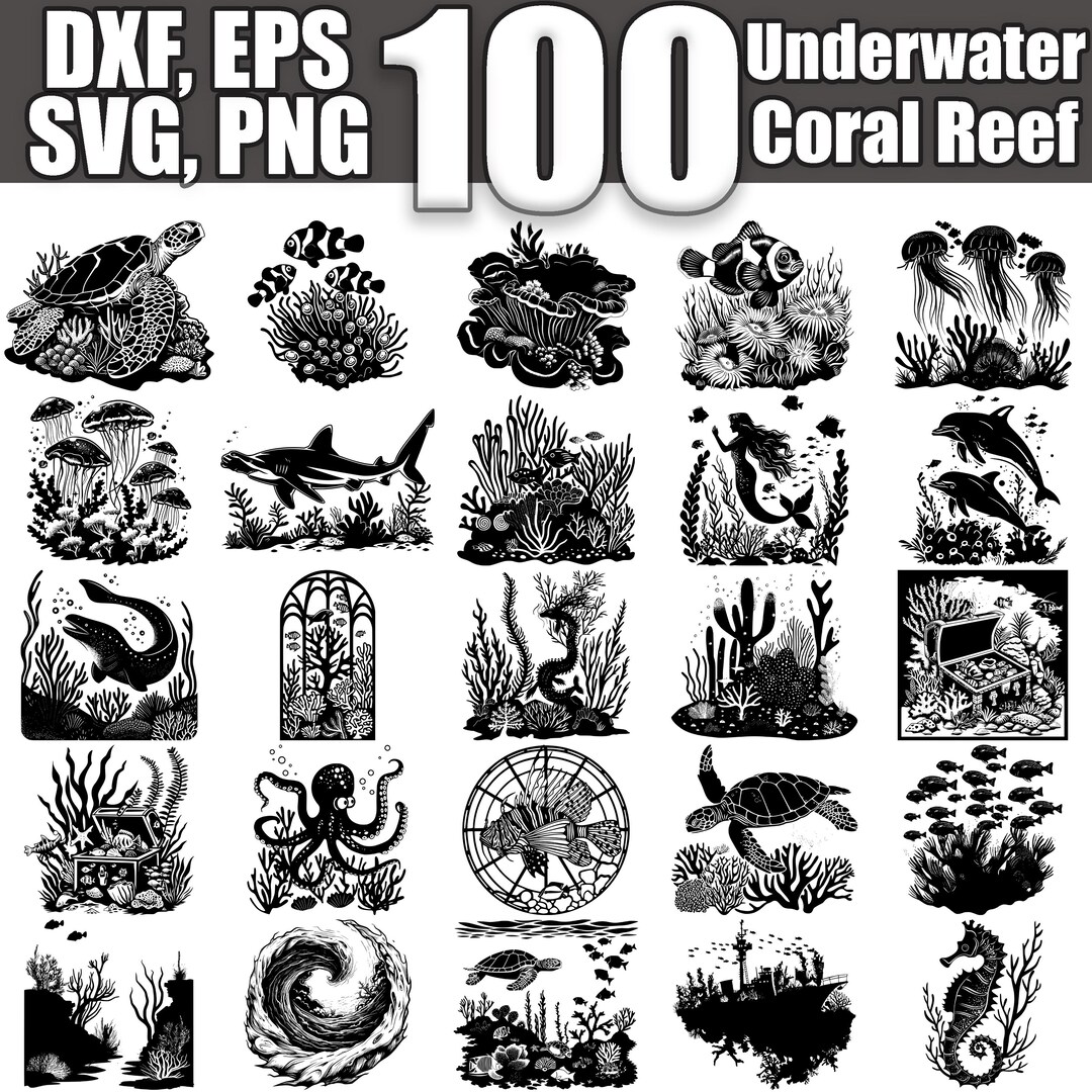 Coral Reef Stained Glass Window SVG Bundle: 100 Ocean Designs (digital ...