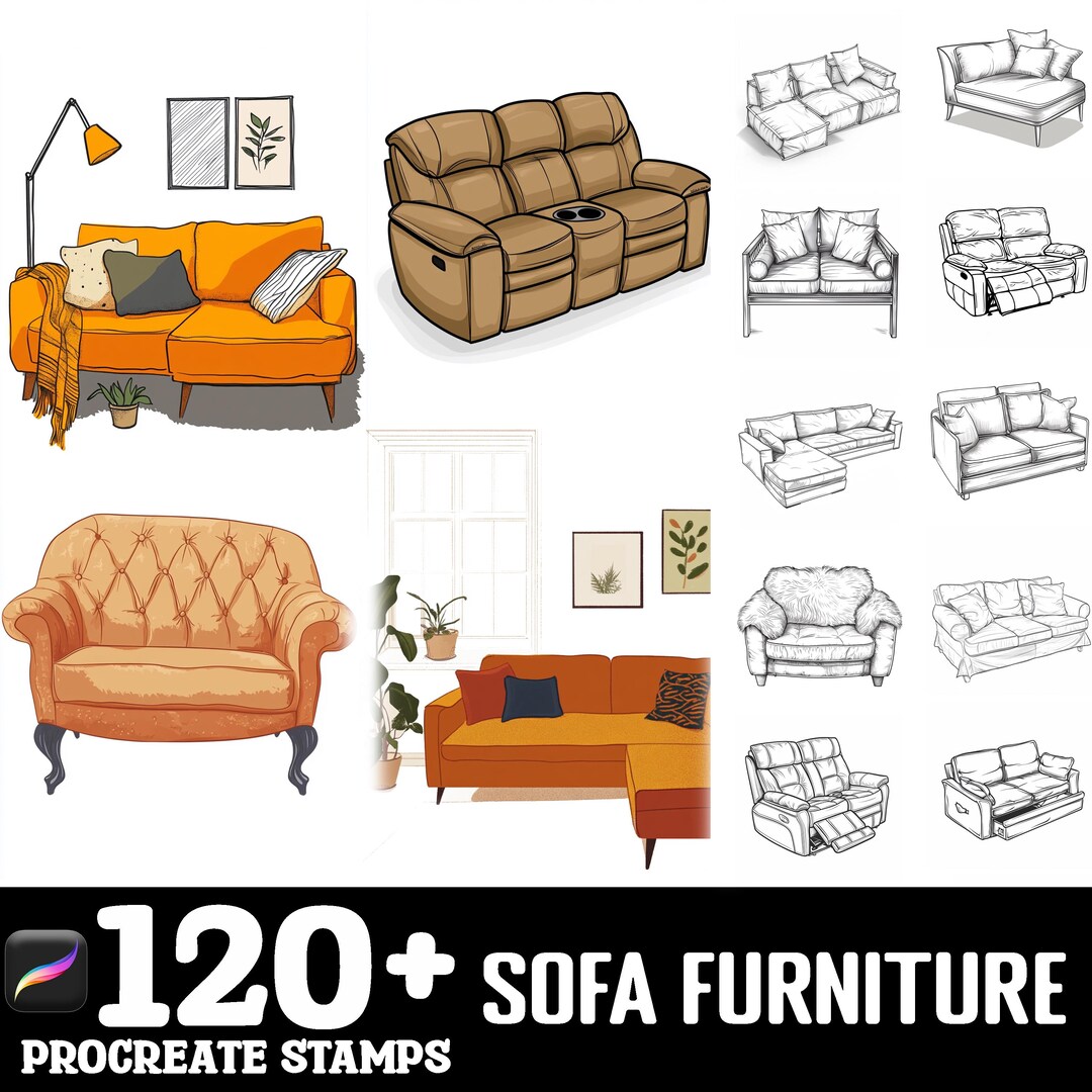 128+ Sofa Furniture Procreate Brush Set | Stamps for Procreate ...