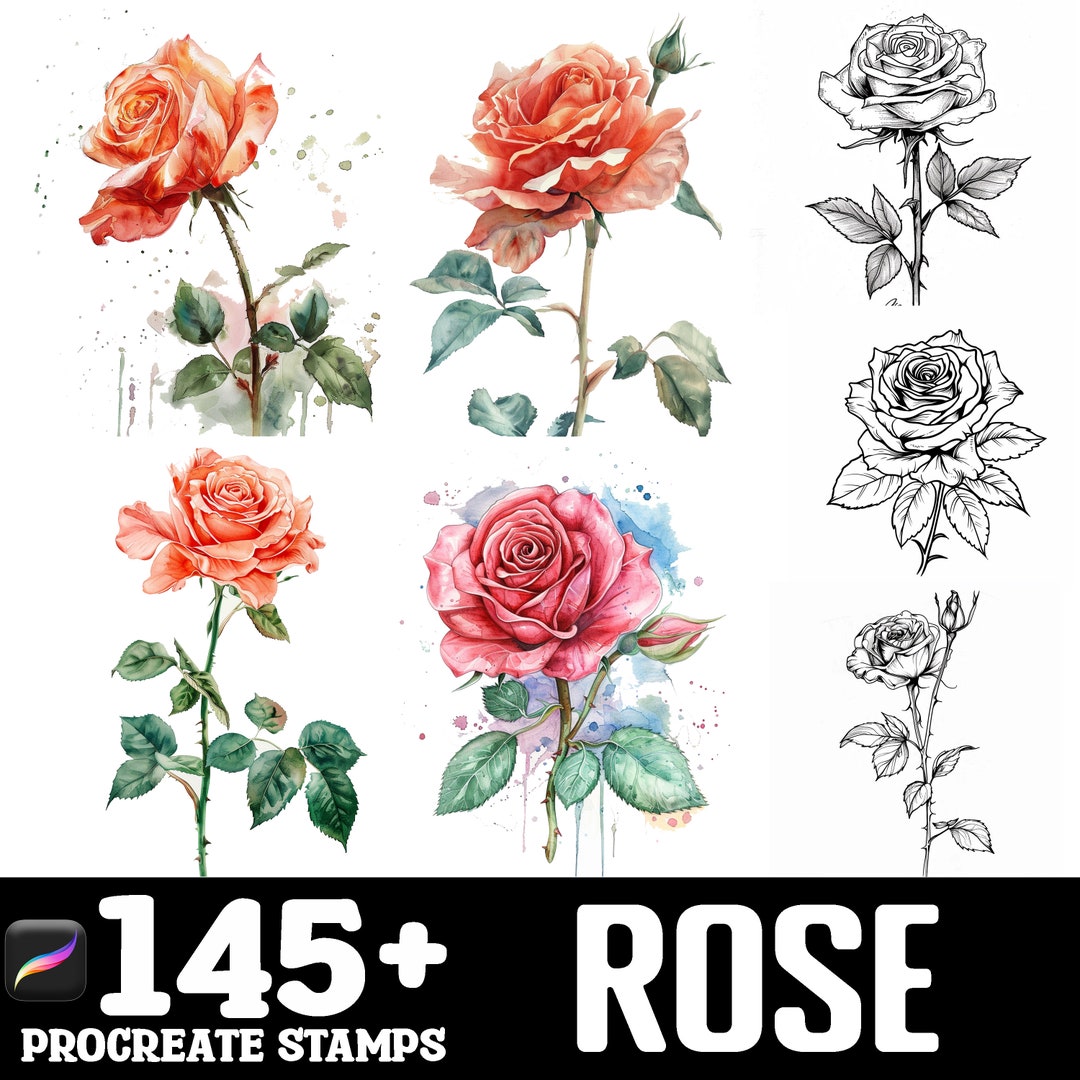 145+ Rose Flower Procreate Brush Set | Stamps for Procreate | Instant ...