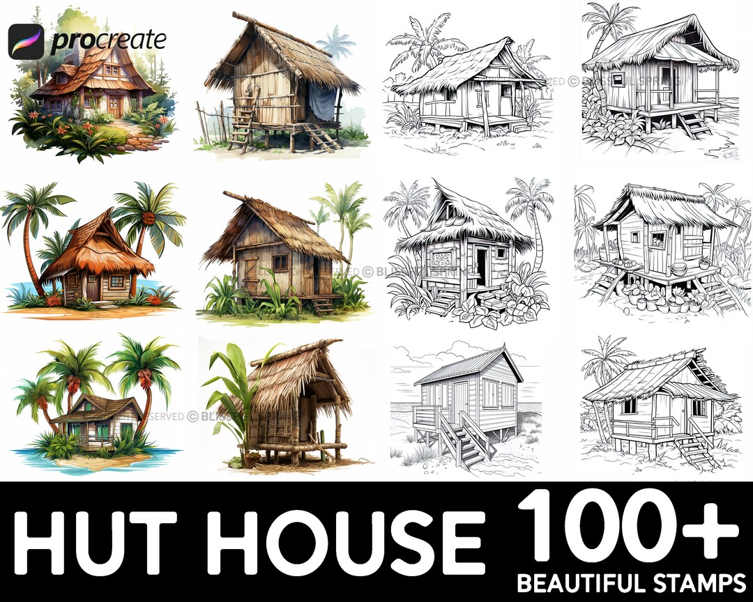 100+ Hut House Procreate Brush Set | Unique Realistic Hut House Stamp ...