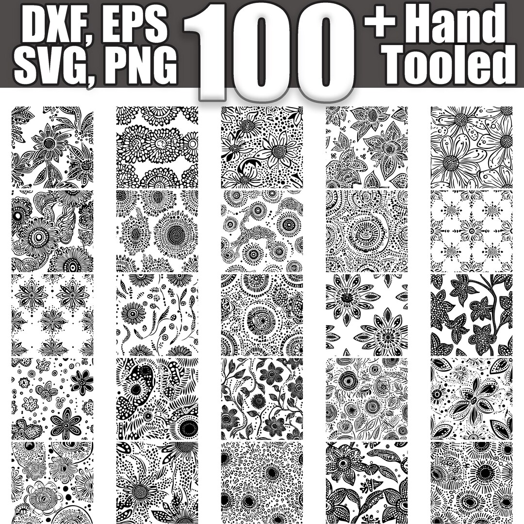Hand Tooled Seamless Pattern SVG Bundle: 100 Rustic Designs (digital ...