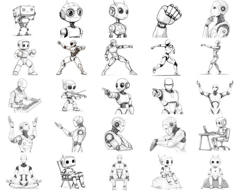 120+ Ai Robot Pose Procreate Brush Set | Stamps for Procreate | Instant ...