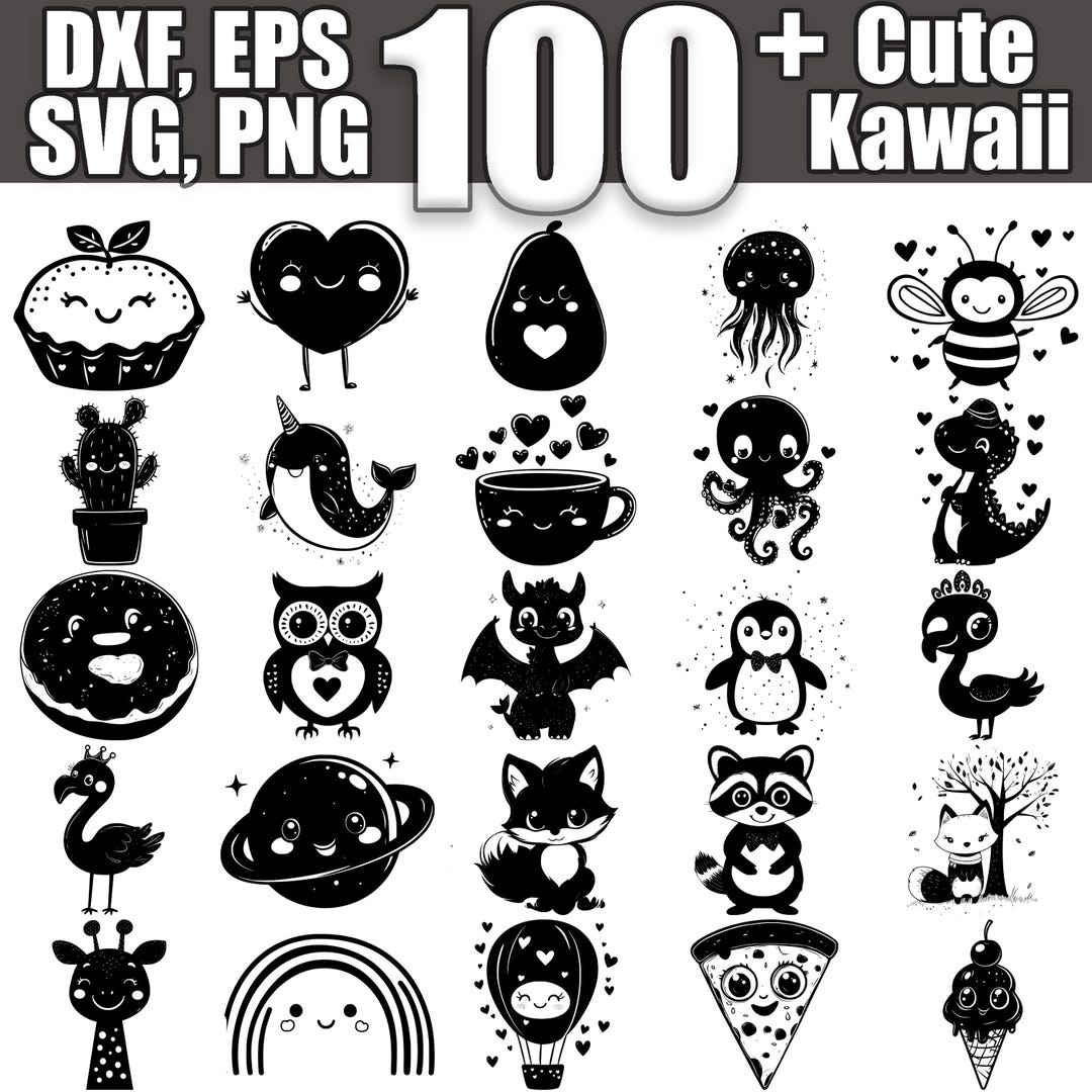 Cute Kawai SVG Bundle, Set of 100, Instant Digital Download Svg Png Dxf ...