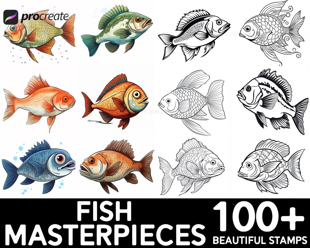 100+ Fish Procreate Brush Set | Unique Fish Stamp Brushes | Instant ...