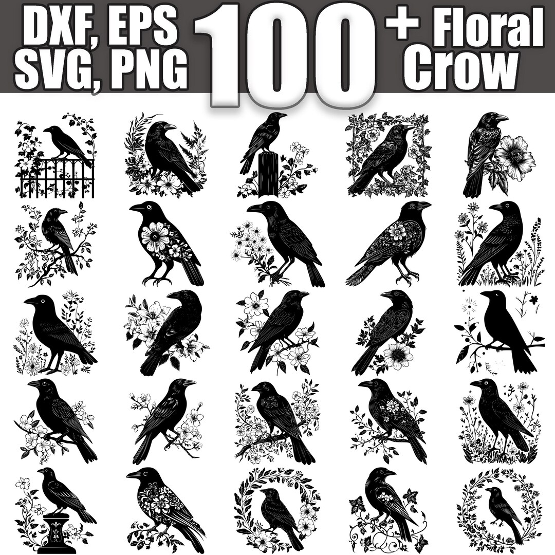 Floral Crow SVG Bundle, Set of 100, Instant Digital Download Svg Png ...