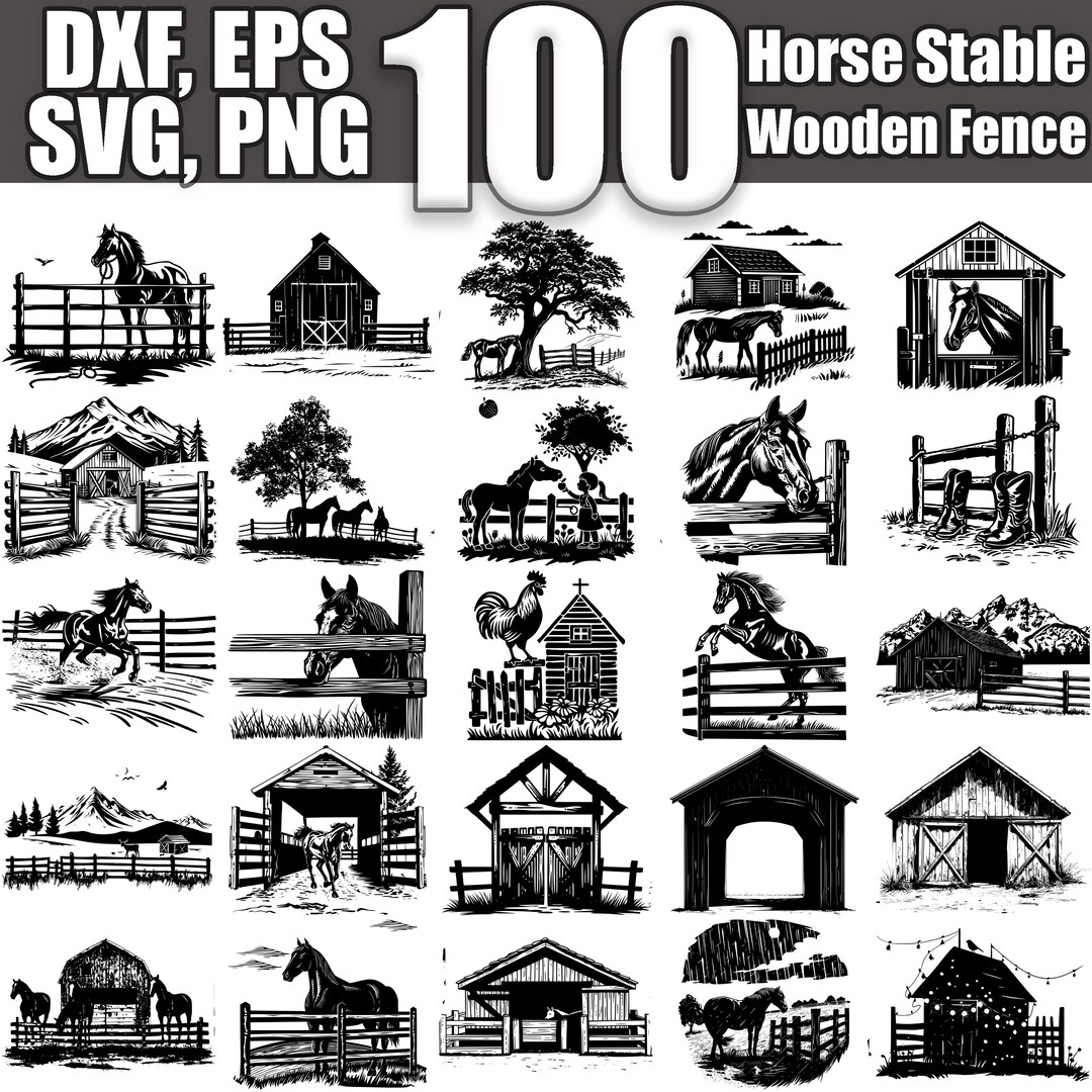 Horse Stable SVG Bundle: Farm & Equestrian Designs (100 Files, Digital ...