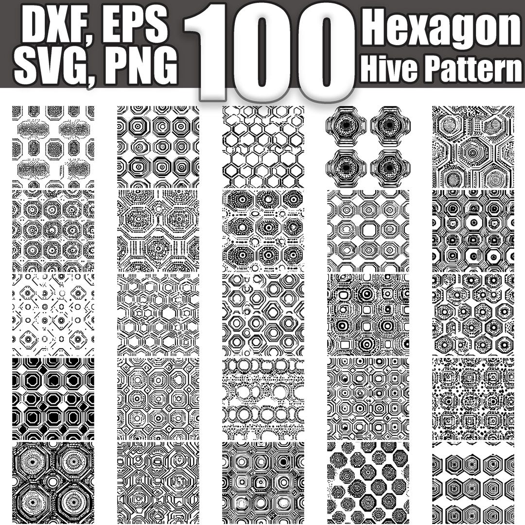 Hexagon Hive Seamless Pattern SVG Bundle: 100 Geometric Designs ...