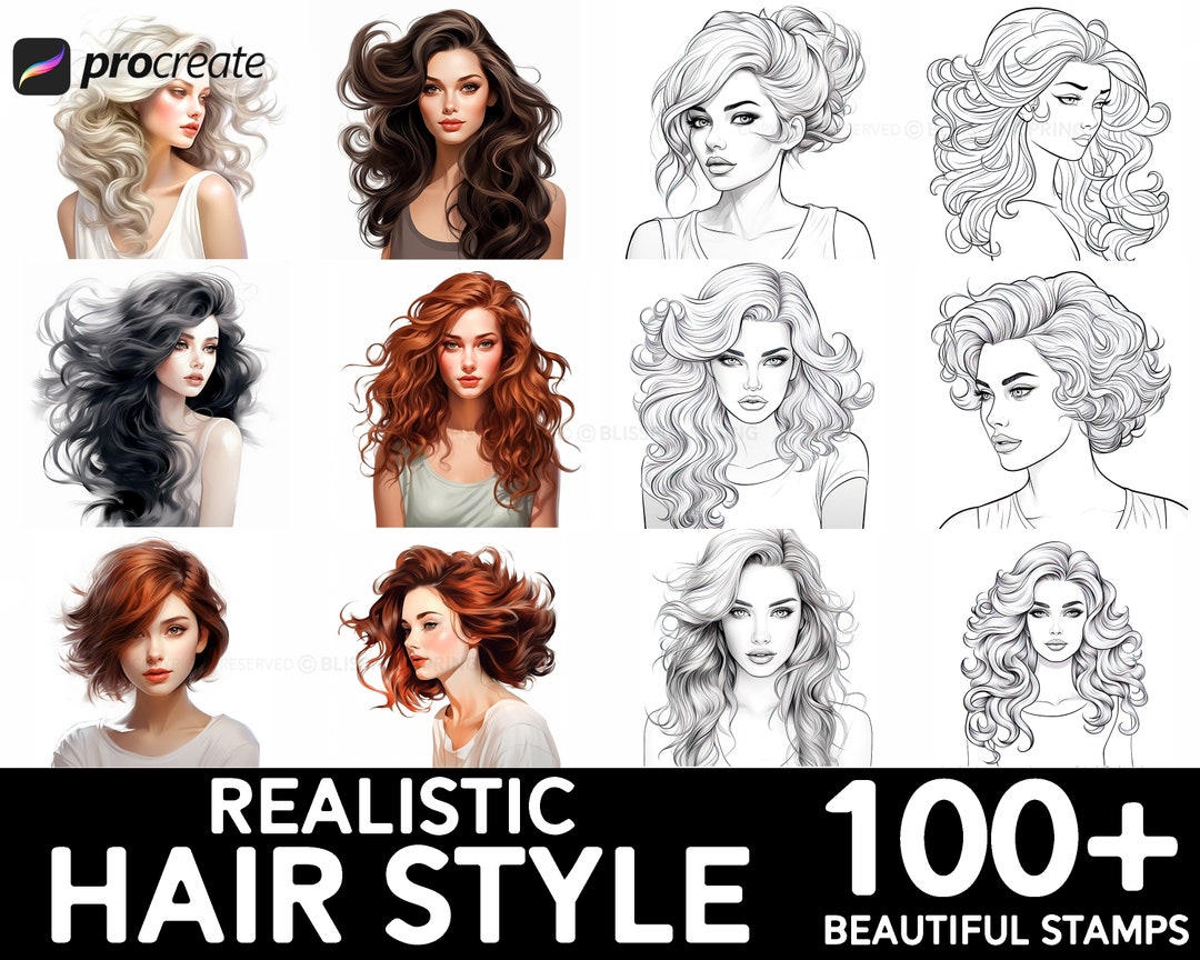 100+ Hair Procreate Brush Set | Unique Realistic Hair Stamp Brushes ...