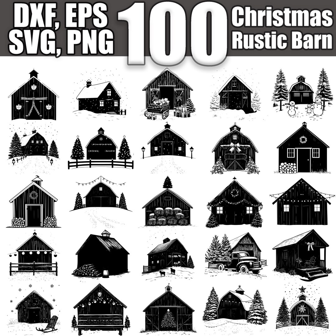 Christmas Rustic Barn SVG Bundle, Set of 100, Instant Digital Download ...