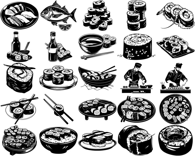 Sushi SVG Bundle, Set of 100, Instant Digital Download Svg Png Dxf Eps ...