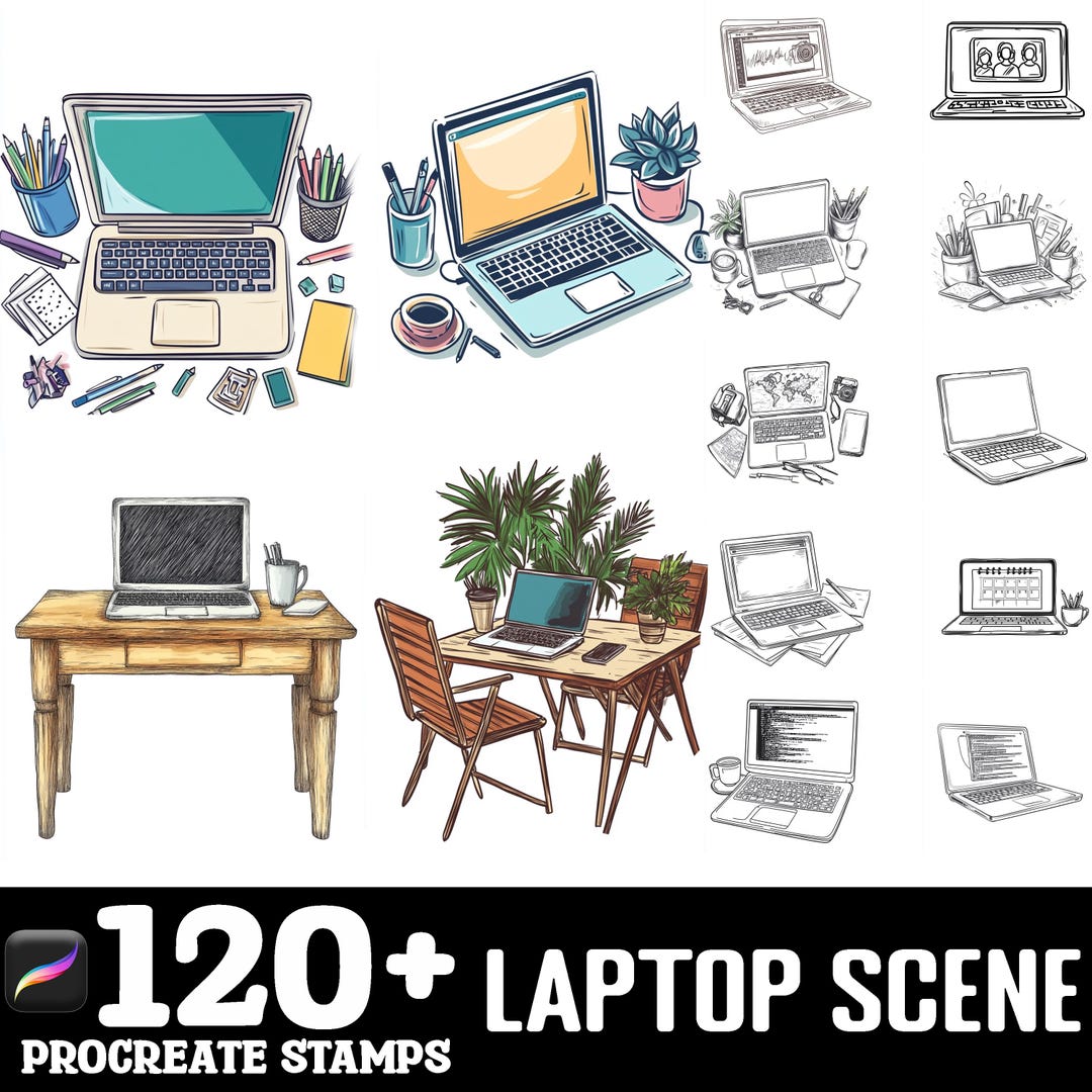 120+ Laptop Procreate Brush Set | Stamps for Procreate | Instant ...