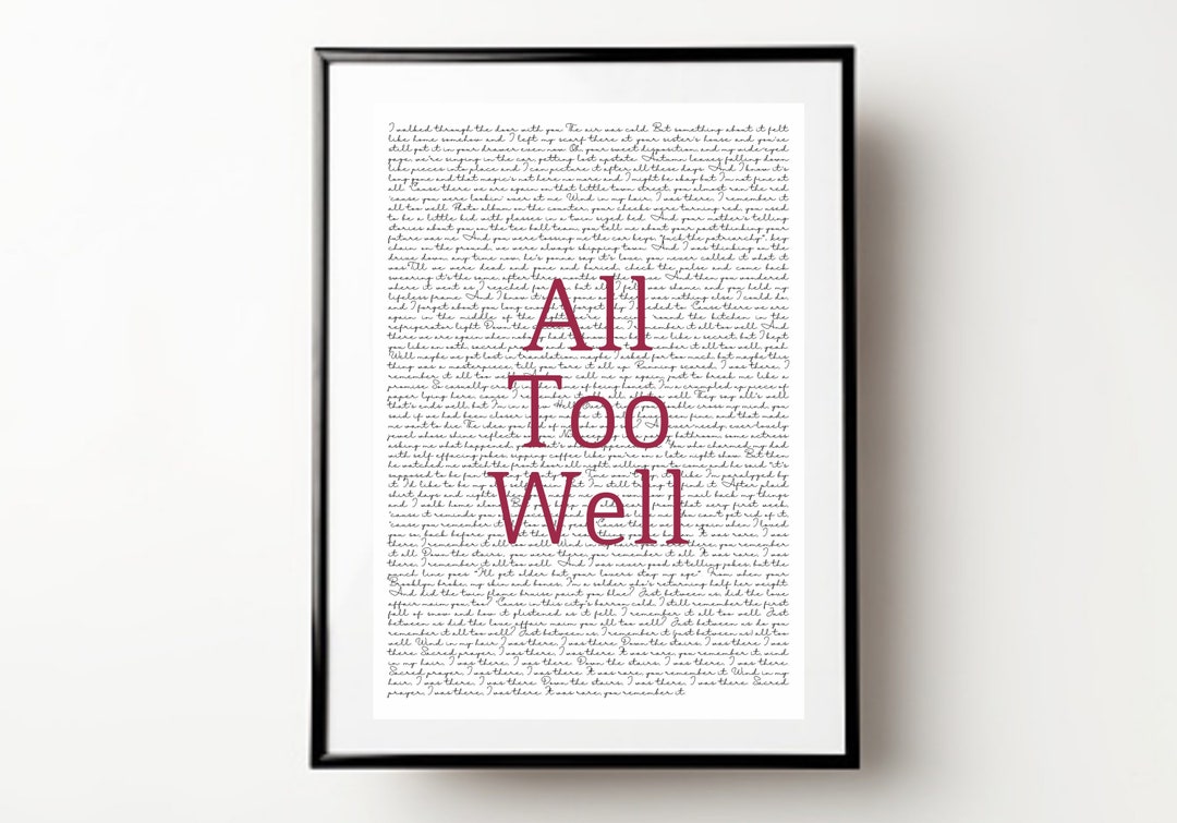 A4 All Too Well Print 10 Minute Version, Lyric Print, All Too Well ...