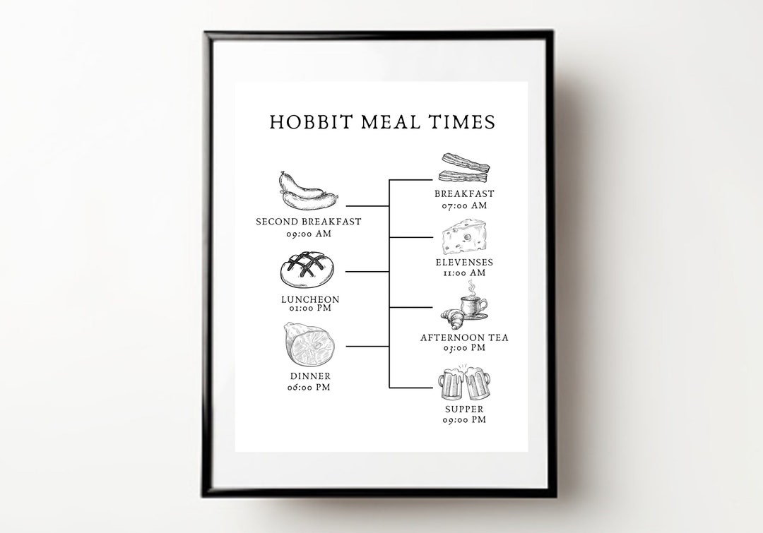 A5, A4 Hobbit Meal Times Print, Lord of the Rings Print, Kitchen Print ...