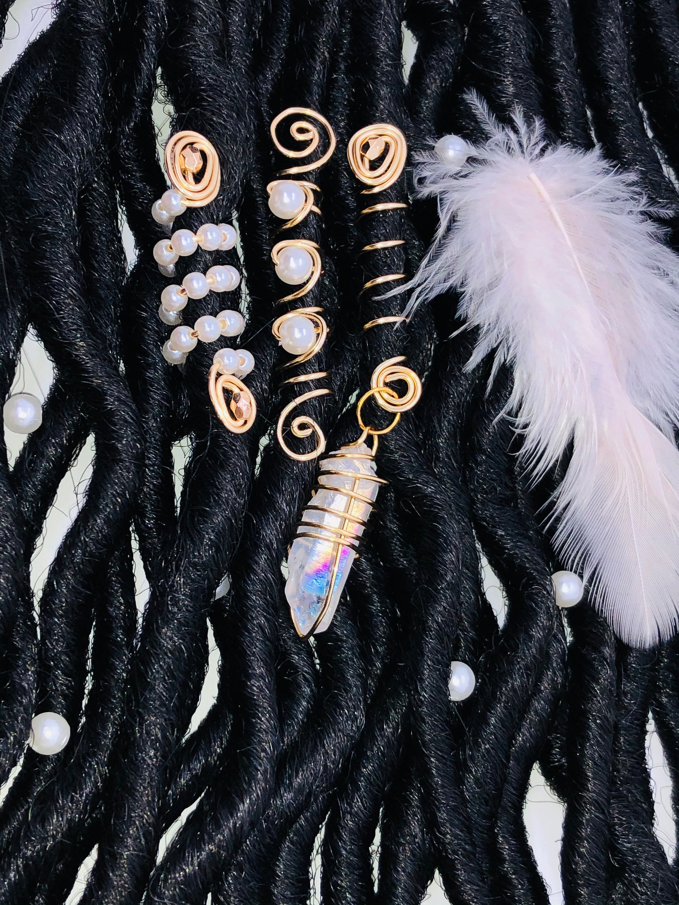 Gold 3pc Loc Jewelry Pearl Jewelry Set Loc Jewelry Set Hair | Etsy