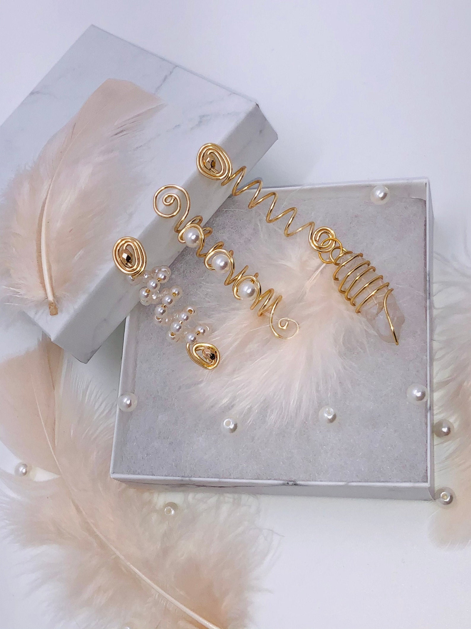 Gold 3pc Loc Jewelry Pearl Jewelry Set Loc Jewelry Set Hair | Etsy