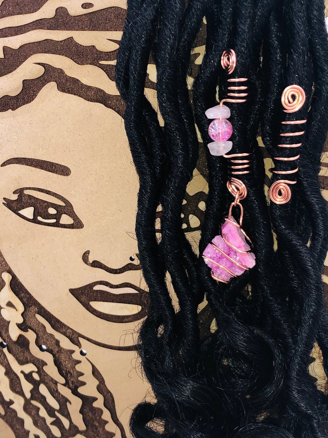 2pc Copper Loc Jewelry Set: Rose Quartz Hair Accessories - Etsy