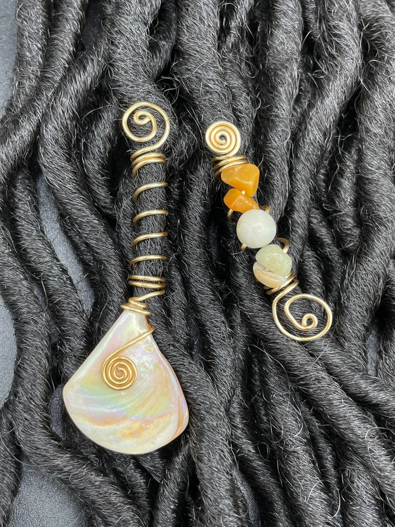 Gold 2pc Loc Jewelry, Loc Jewelry Set, Hair Jewelry, Natural Stone ...