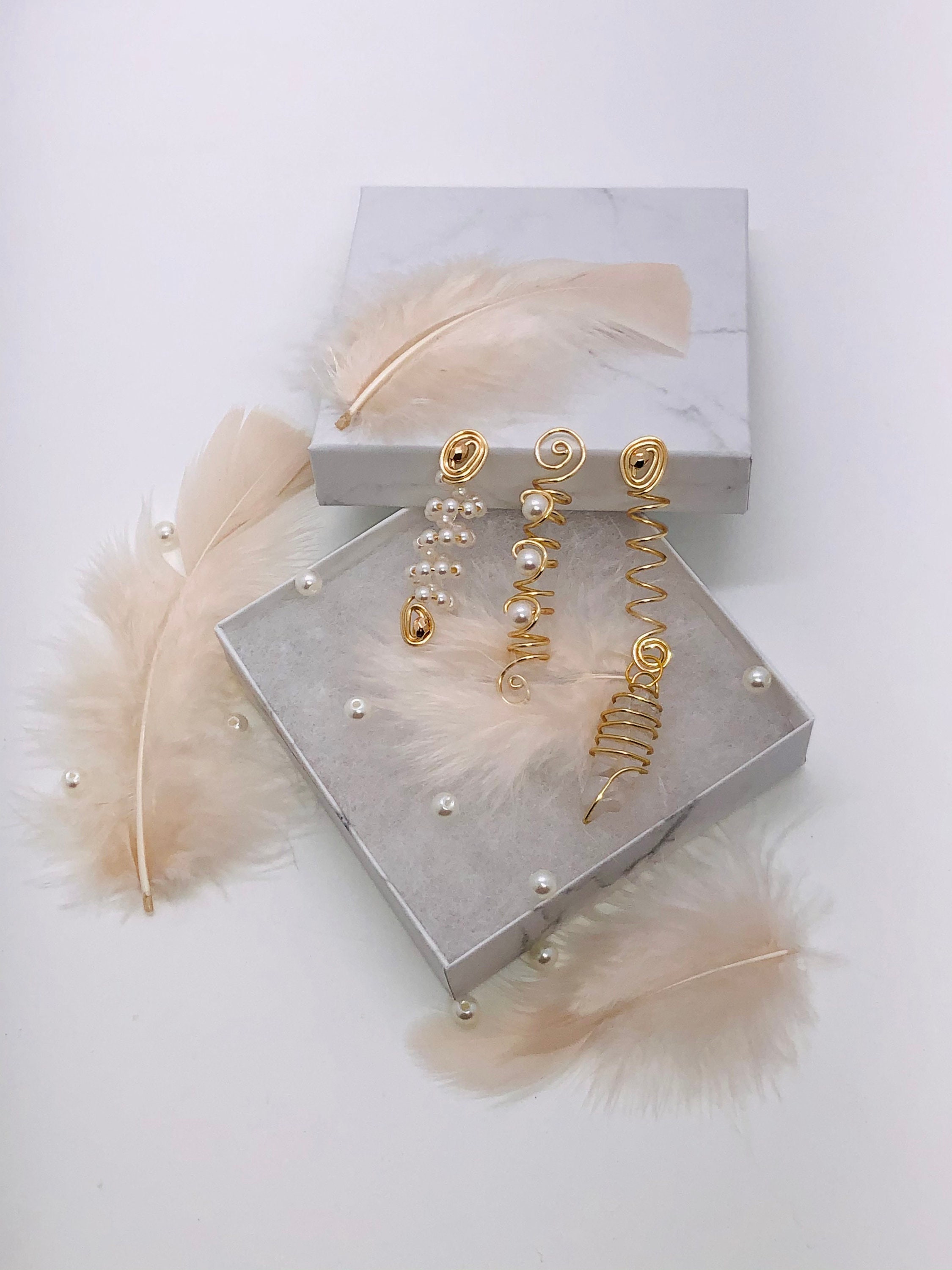 Gold 3pc Loc Jewelry Pearl Jewelry Set Loc Jewelry Set Hair | Etsy