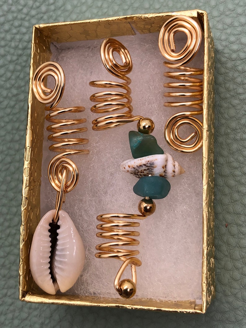 Gold 3pc Loc Jewelry set Gold coil with Cowrie Shell | Etsy