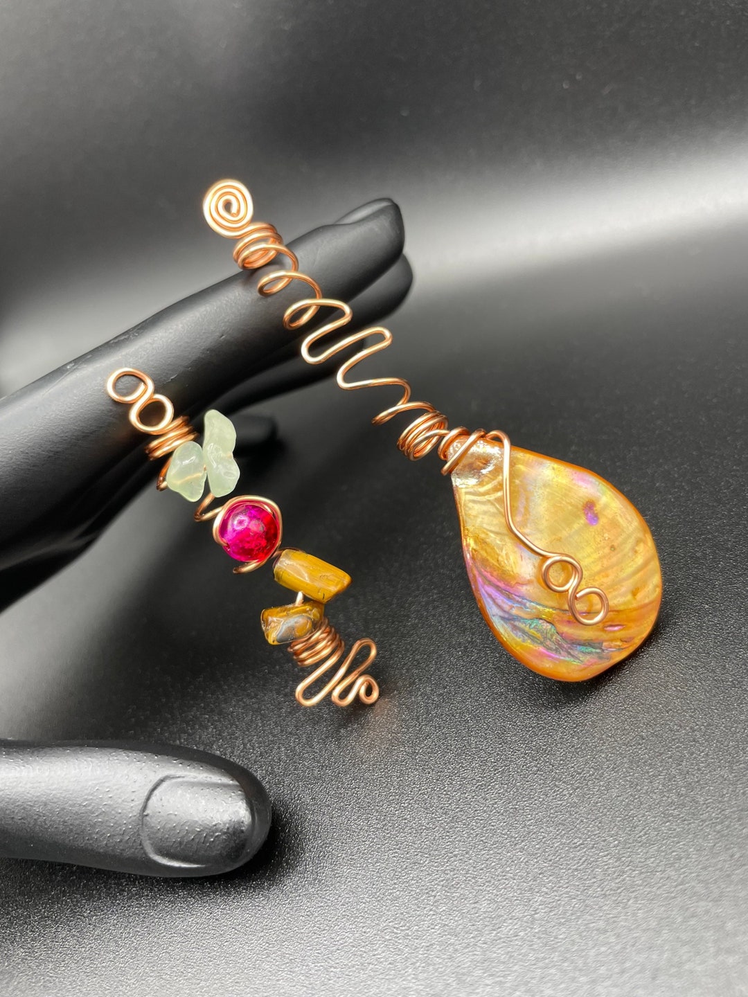 Copper Loc Jewelry Set: Natural Stone & Seashell Dreadlock Charms - Etsy