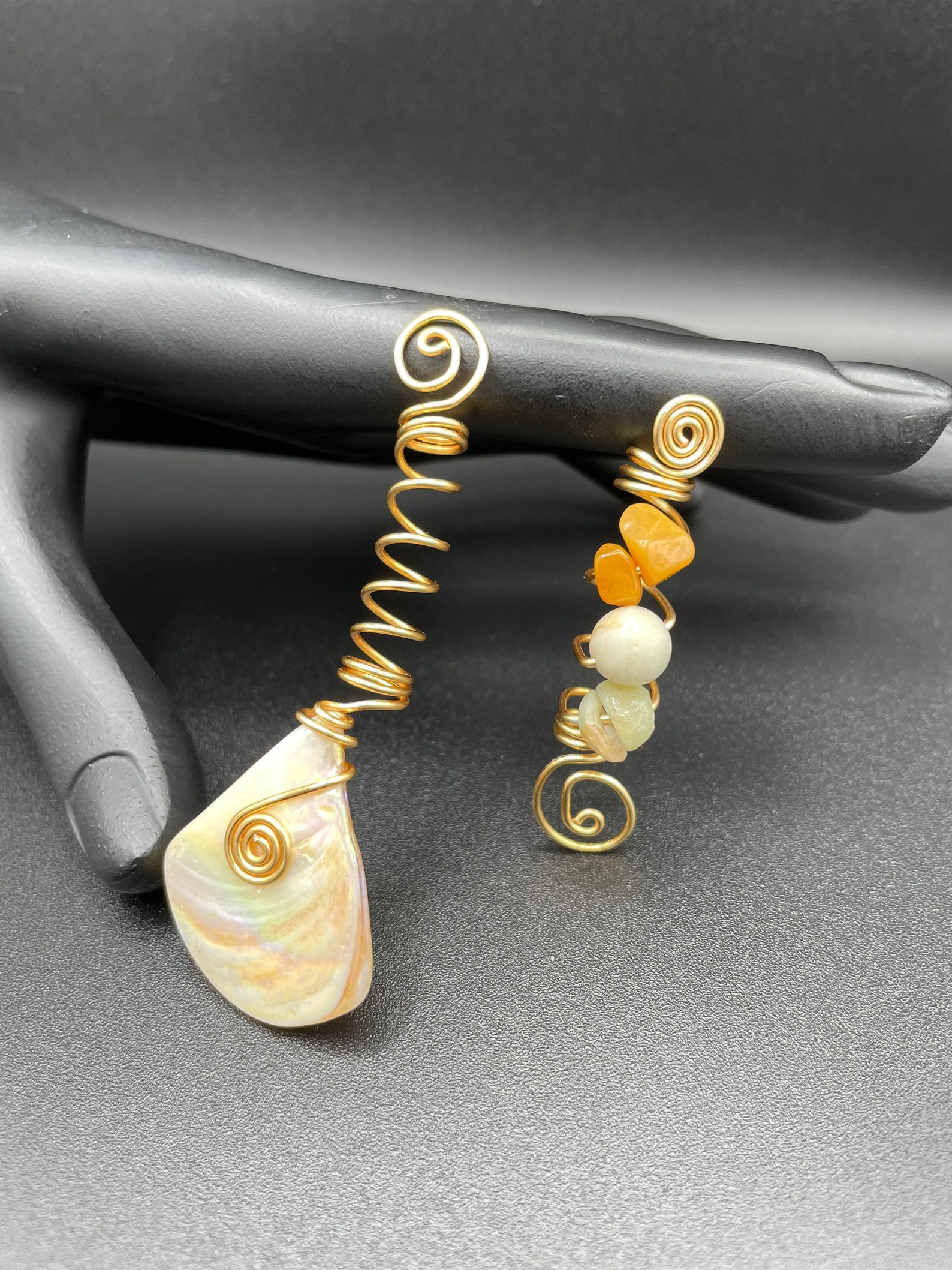 Gold 2pc Loc Jewelry, Loc Jewelry Set, Hair Jewelry, Natural Stone ...
