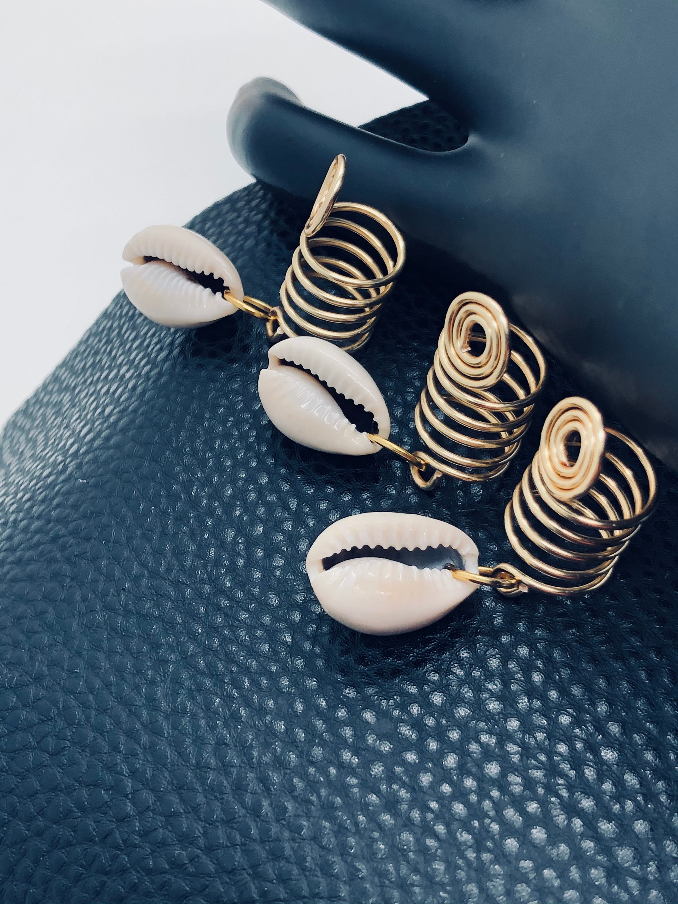 Gold 3pc Loc jewelry Cowrie shell Loc Coils Hair Jewelry | Etsy