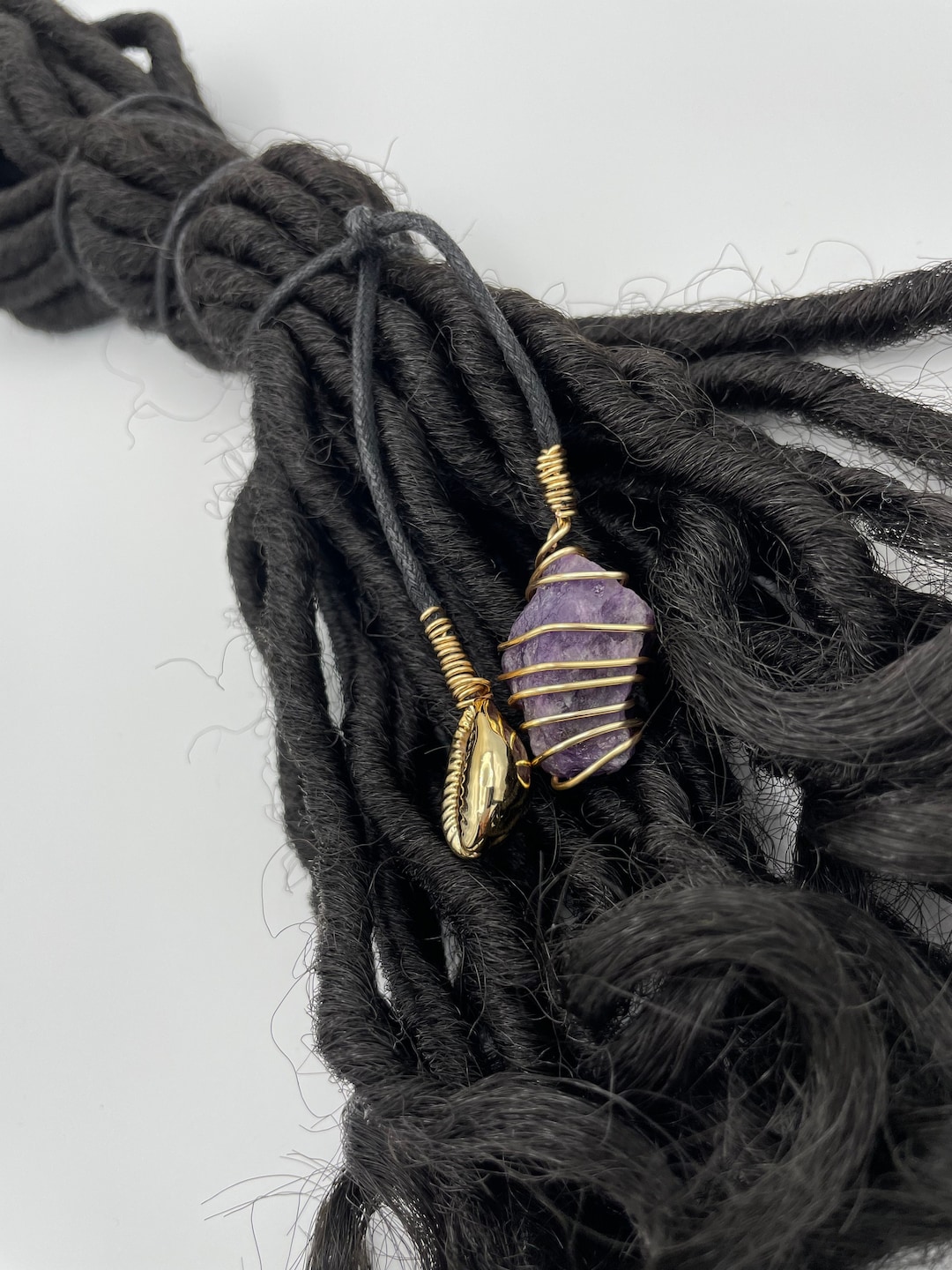 Amethyst Hair Tie: Long Braid/loc Jewelry With Cowrie Shell - Etsy