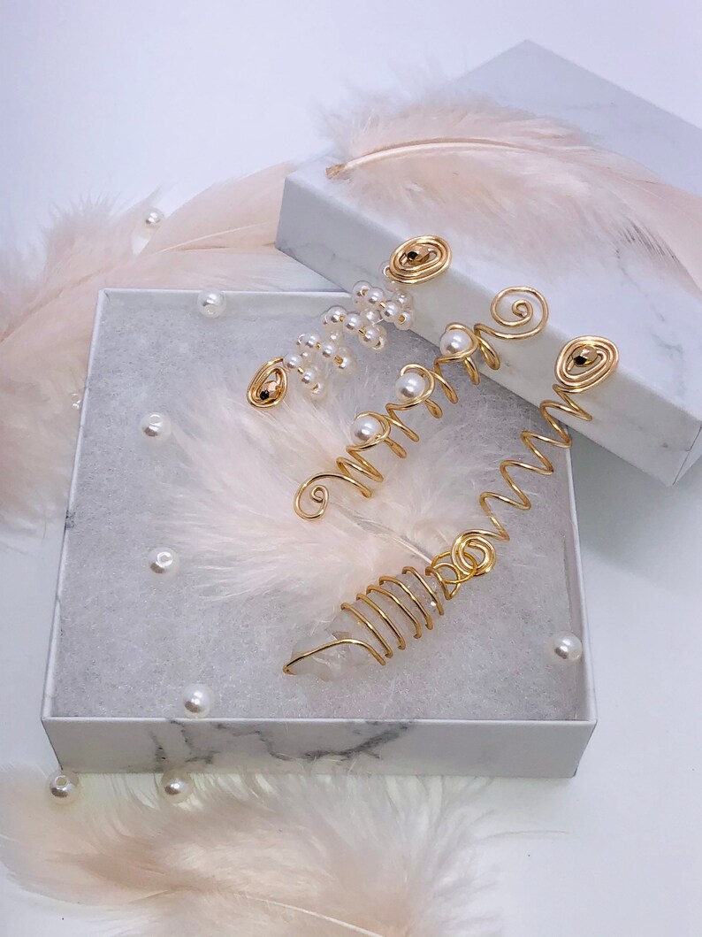 Gold 3pc Loc Jewelry Set Pearl Jewelry Custom Loc Jewelry - Etsy