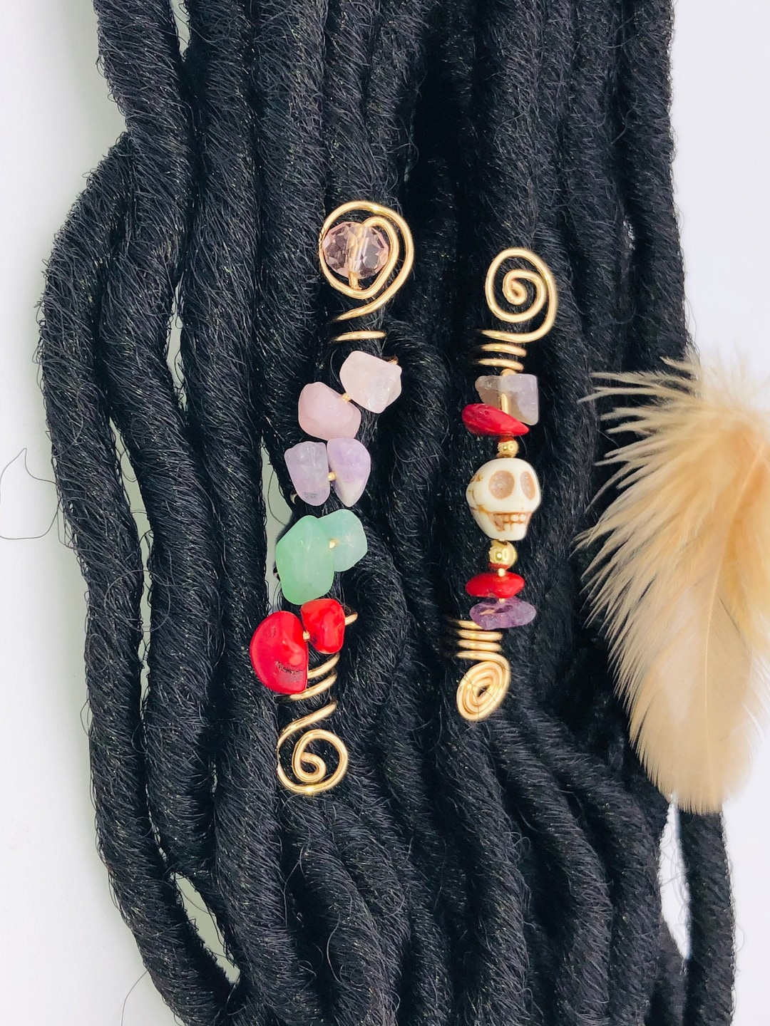 Gold 2pc Loc Jewelry Set, Loc Accessories, Skull Hair Jewelry, Dreadloc ...