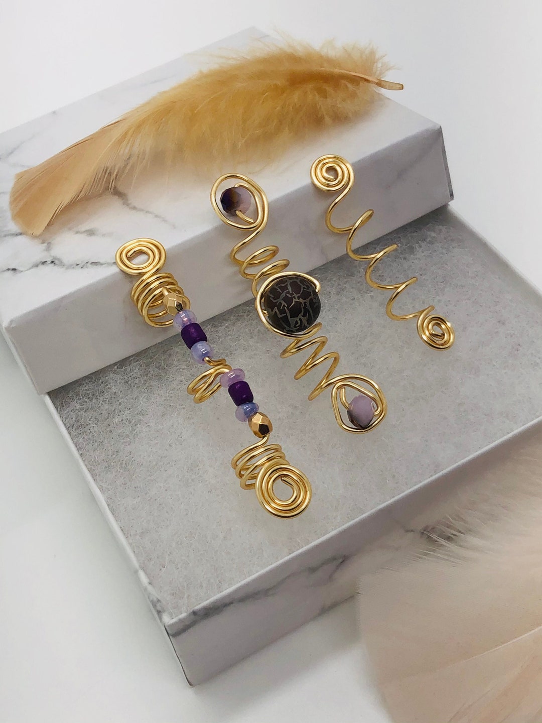 Gold 3pc Loc Jewelry Set: Handmade Dreadlock Hair Accessories - Etsy