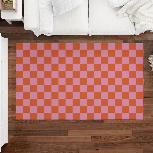 Pink and Red Checkered Rug - Etsy