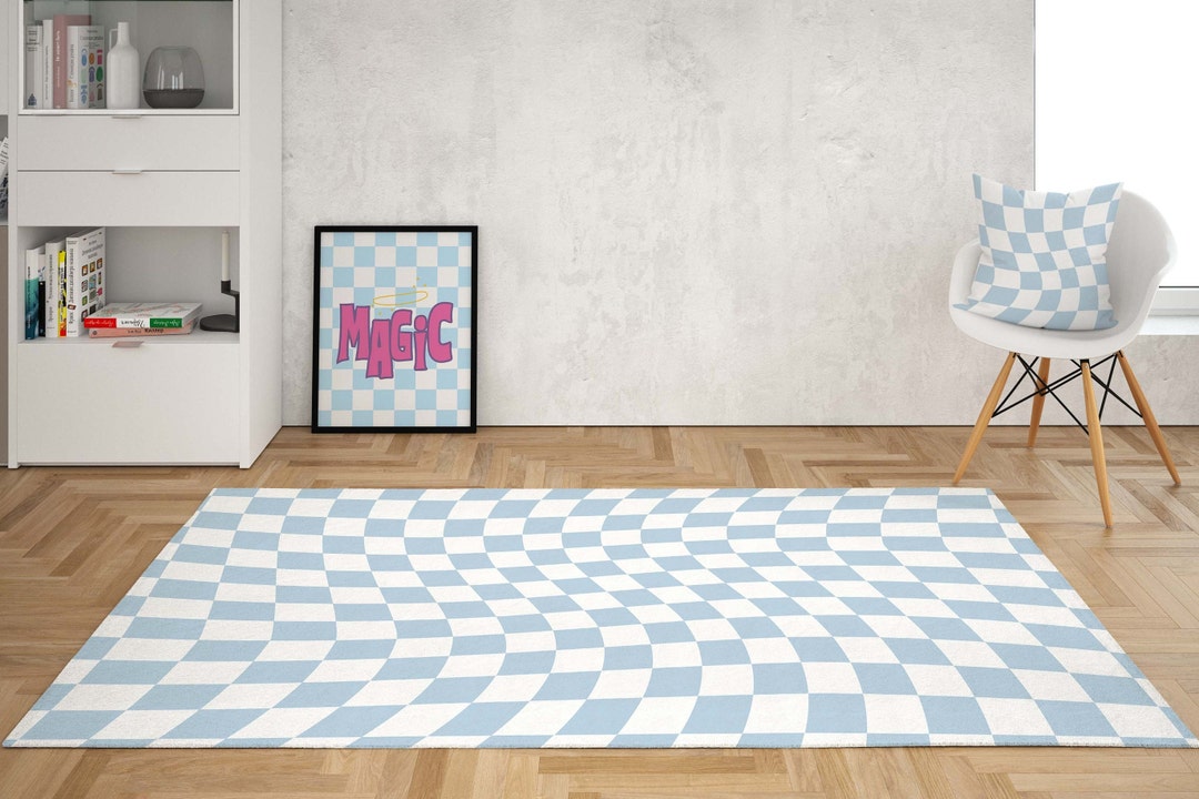Delicate Blue Groovy Check Area Rug Danish Pastel Checkers - Etsy