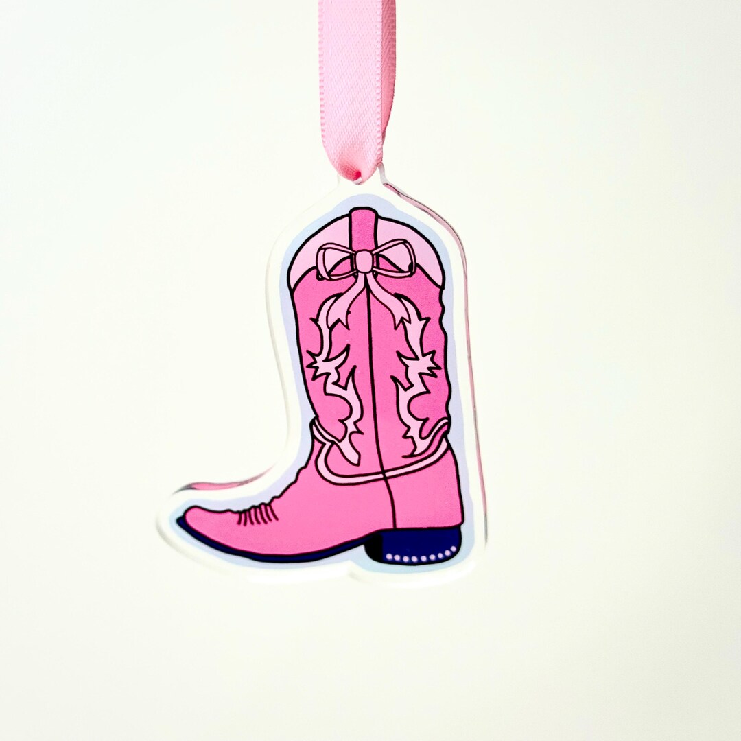 Pink Bow Cowgirl Boot Ornament Acrylic Christmas Ornament, Western ...