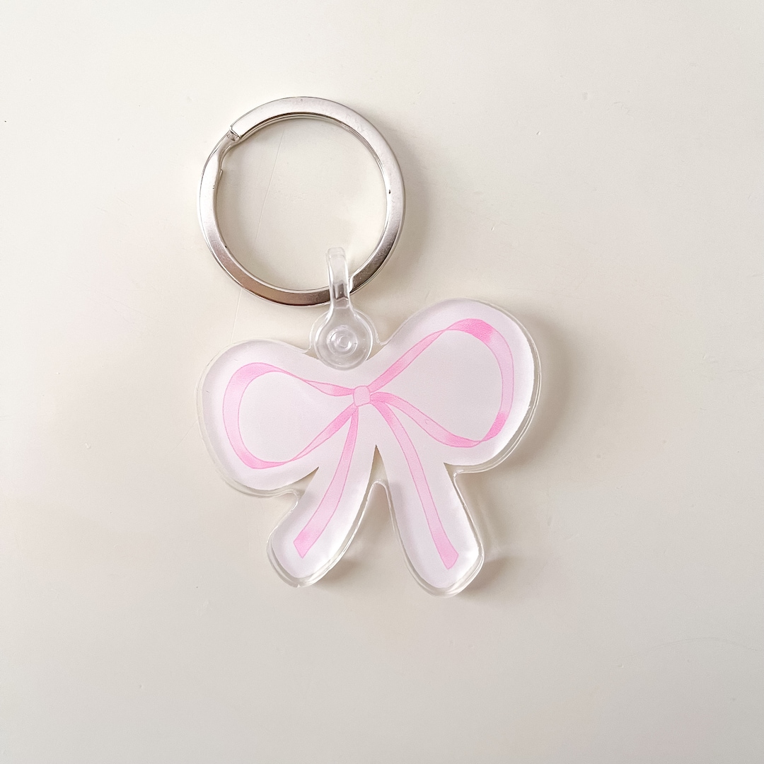 Pink Bow Keychain Bow Aesthetic Keychain, Coquette Keychain, Acrylic ...