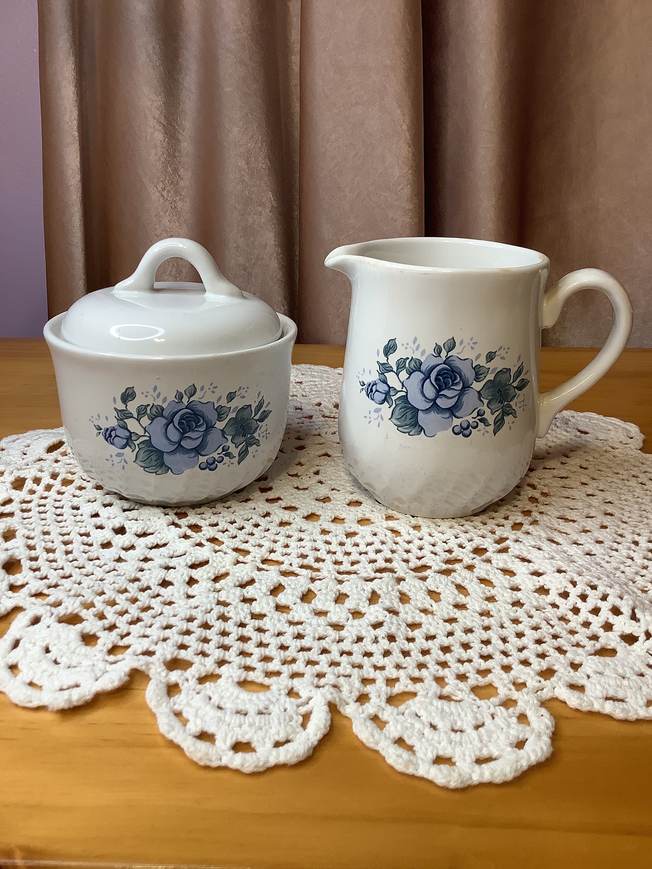 Corelle Coordinates Blue Rose Pattern Sugar & Creamer Set - Etsy