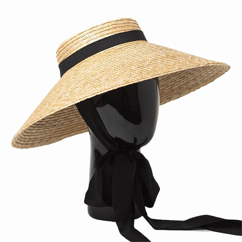 Straw Top Hat Chin Tie Women Wide Brim Hat Ribbon Lampshade Etsy