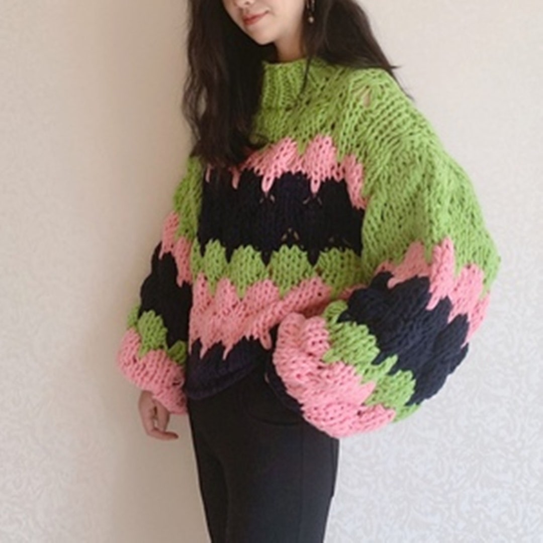 Chunky Sweater for Women, Colorful Knitted Sweatshirt ,oversize ...