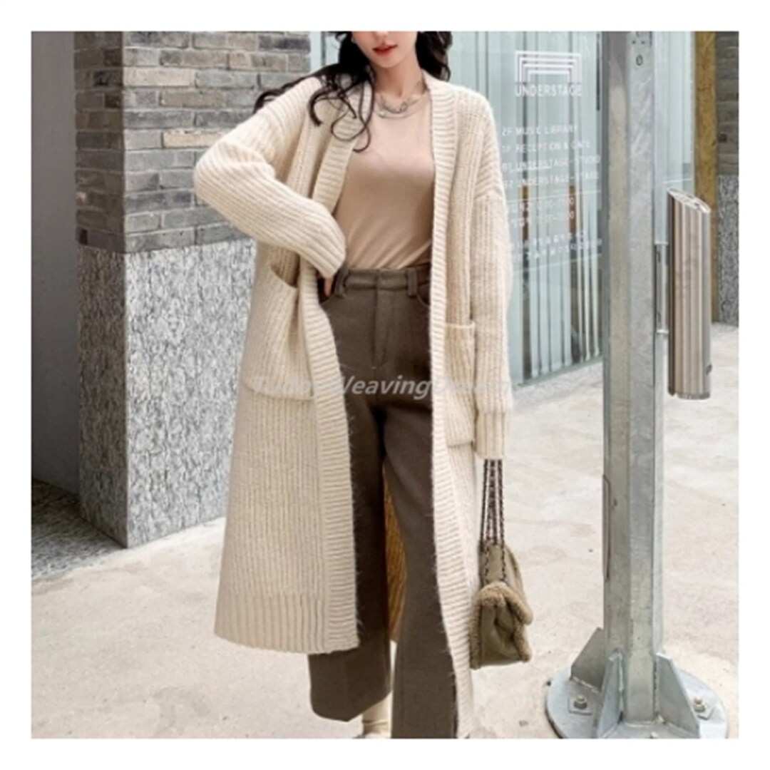 Women Wool Duster Cardigan Thick Chunky Knitted Sweater Jacket With ...
