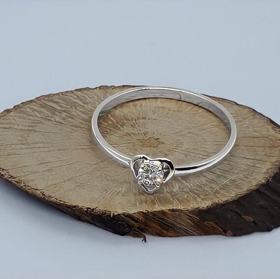 14k white gold heart ring with real diamond. No. 435R | Etsy
