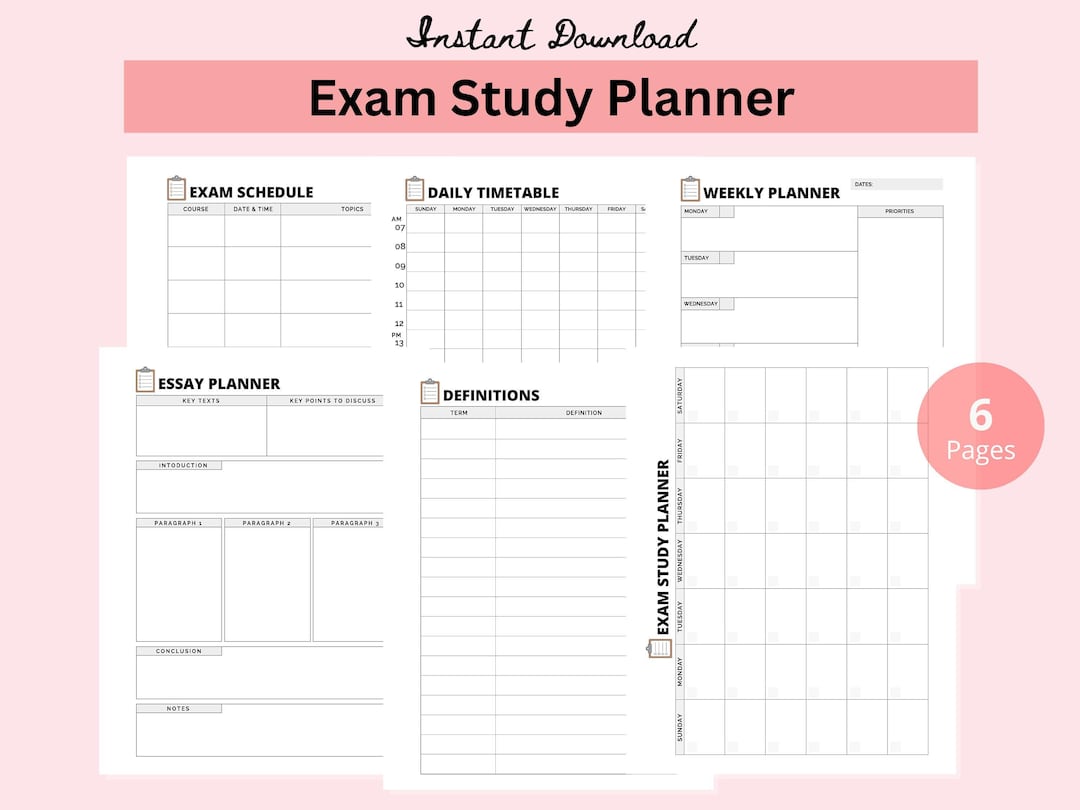 Exam Study Planner: Student Revision Timetable (digital Download) - Etsy