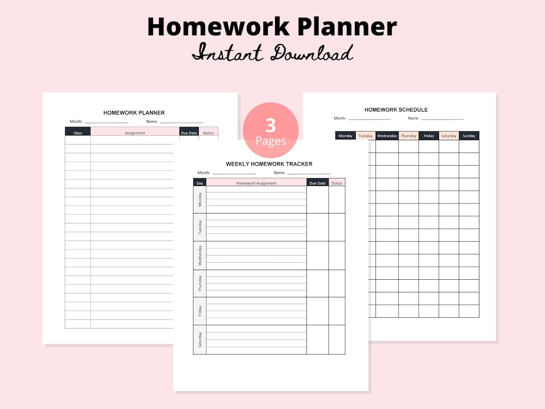 Homework Planner, Homework Tracker, Daily Weekly Homework Planning ...