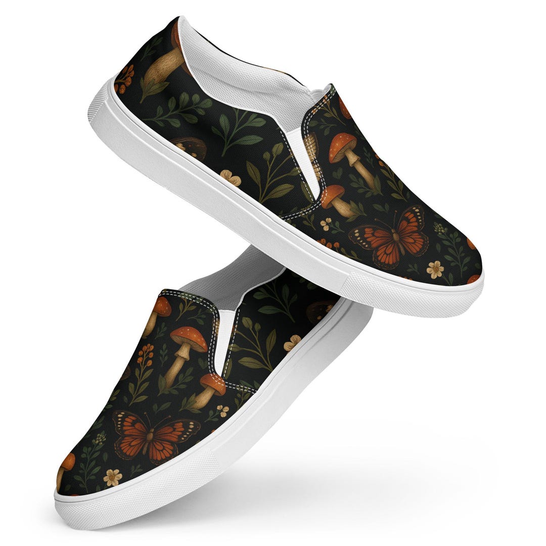Mushroom Shoes Cottagecore Slip-ons, Dark Academia Goblincore Sneakers ...