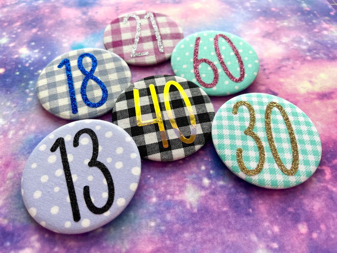 Birthday Number Badge, Age Badge, Glitter Age Badge, Birthday Pin ...
