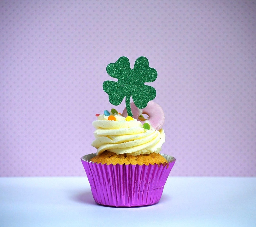 St Patricks Day Cupcake Topper, Good Luck Cupcake Topper, Four Leaf ...