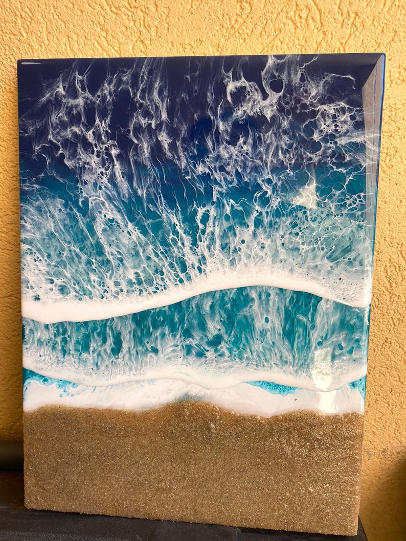Teal Navy Ocean Resin Painting: Coastal Wall Art (12” X 16”) - Etsy