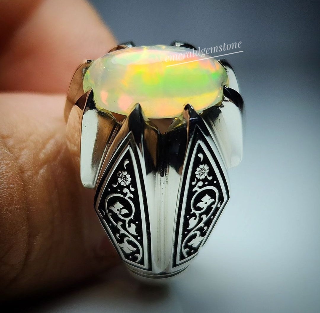 Multi Fire Opal Men's Ring/ 925 Sterling Silver/ Opal Men's Ring ...