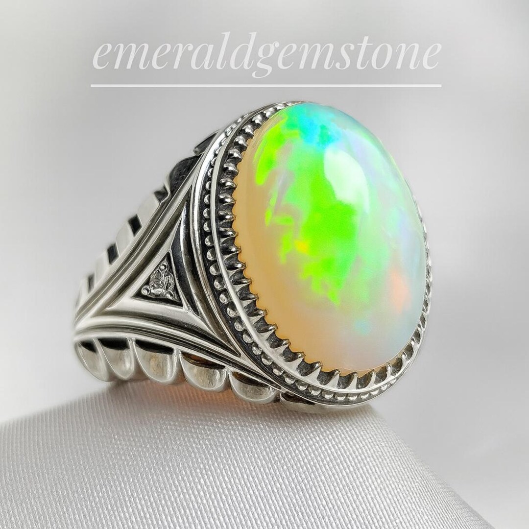 Multi Fire Opal Men's Ring: Art Deco 925 Sterling Silver - Etsy