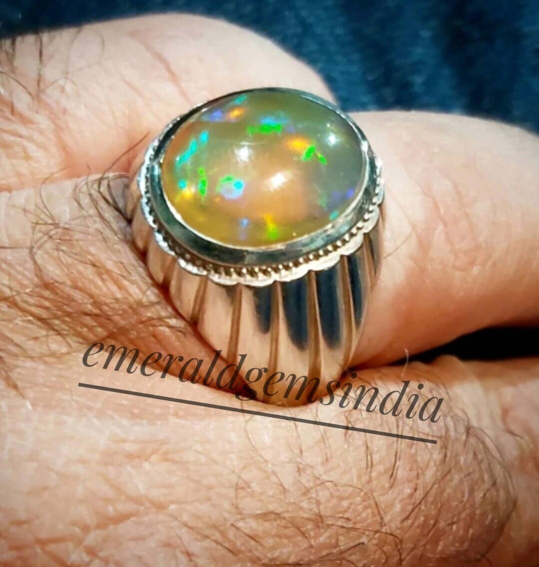 Handmade Multi Fire Opal Men's Ring: 925 Sterling Silver, Art Deco - Etsy