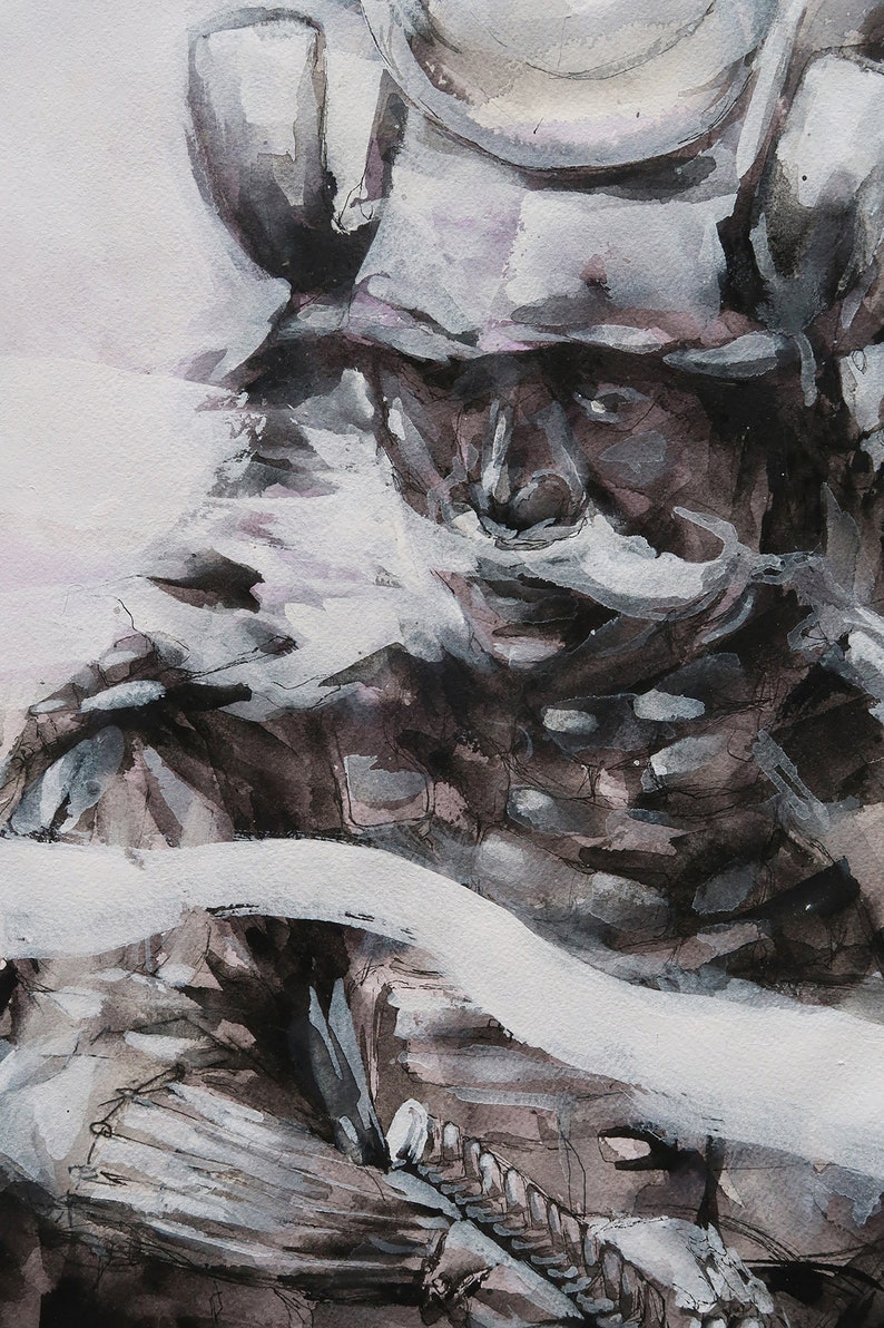 Original Samurai Painting in Watercolour Japanese Ink Painting - Etsy